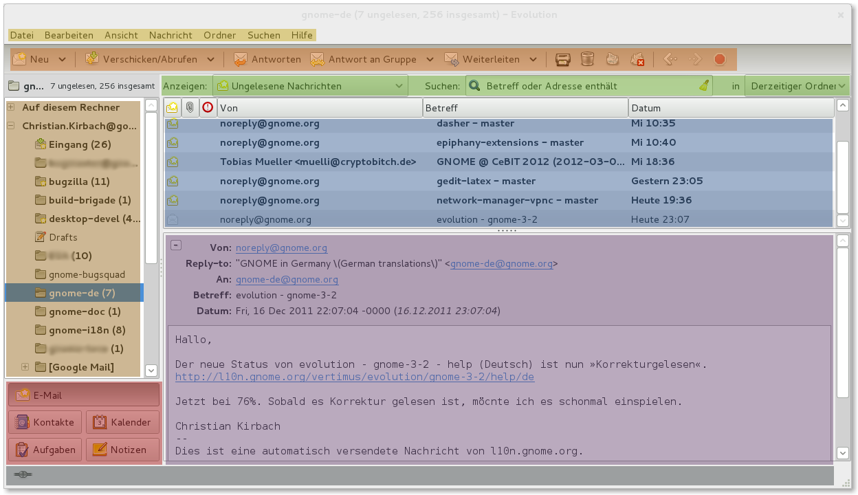 Das Hauptfenster von Evolution